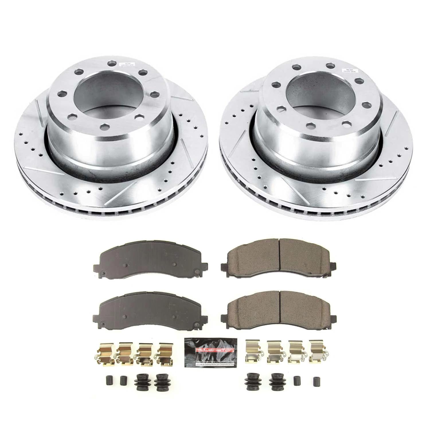 Power Stop K8641 Z23 Rear Brake Kit-Drilled/Slotted Brake Rotors & Carbon Ceramic Brake Pads For Ram 2500 2019-2022 [Model Specific]