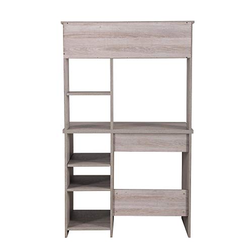 Studio Space 35" Computer, Functional Writing Tower Shelves, Home Office Compact Workstation Desk with Book Shelf Storage, Gray