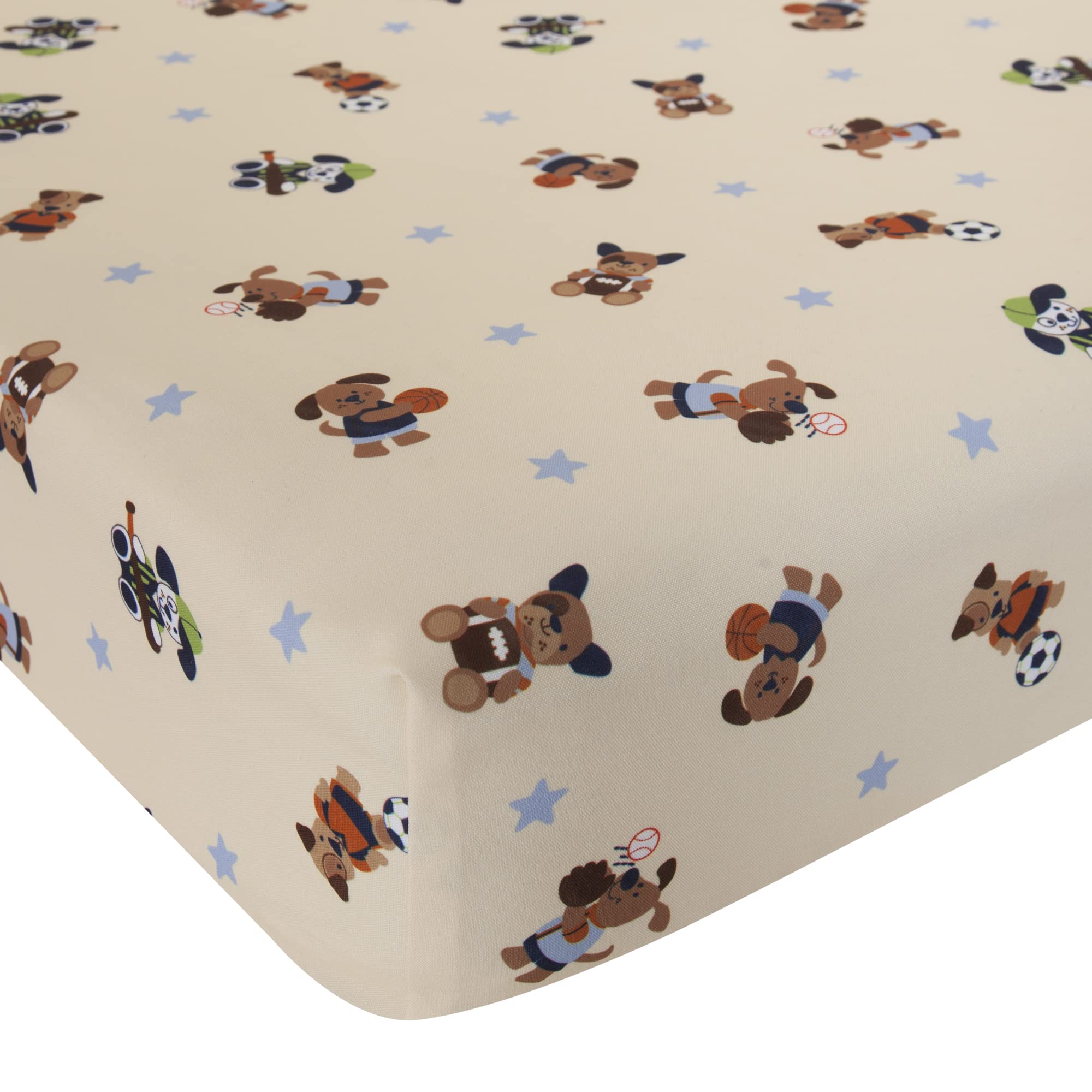 Lambs & Ivy Bow Wow Buddies Dog/Sports 100% Cotton Fitted Crib Sheet