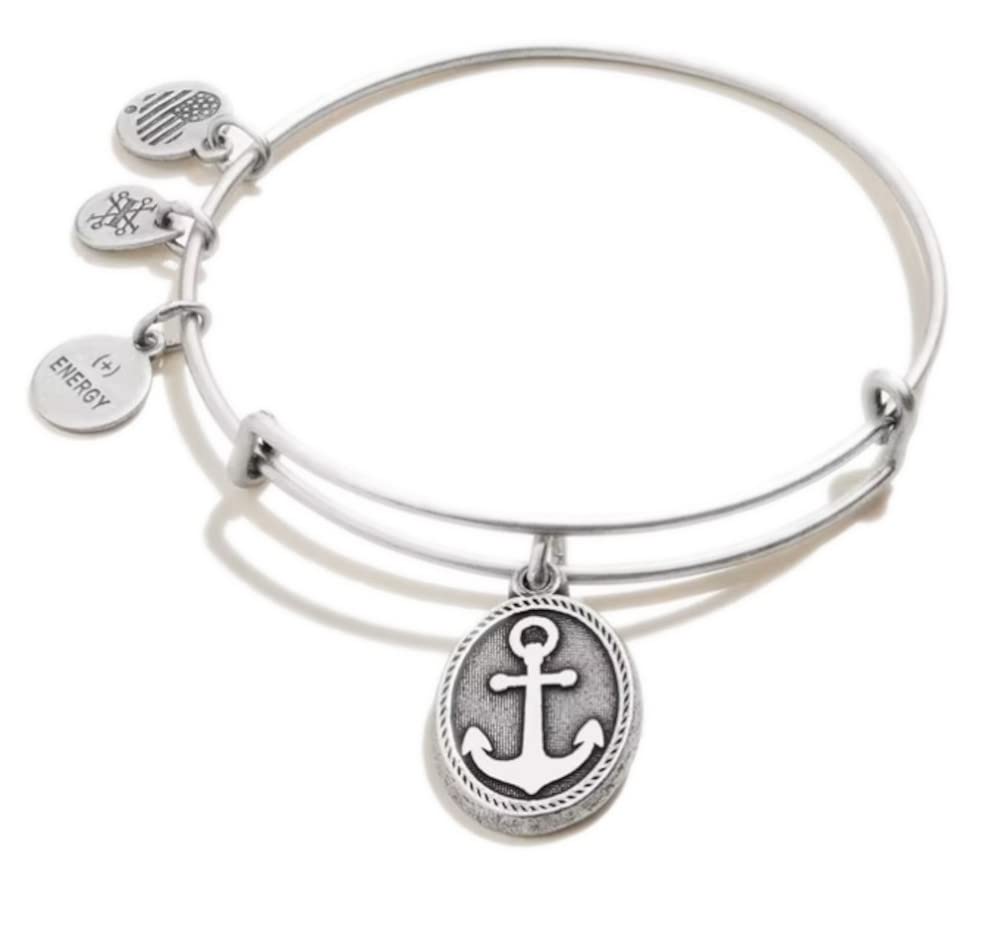 Alex and Ani Path of Symbols Expandable Bangle for Women, Anchor Charm, Rafaelian Silver Finish, 2 to 3.5 in