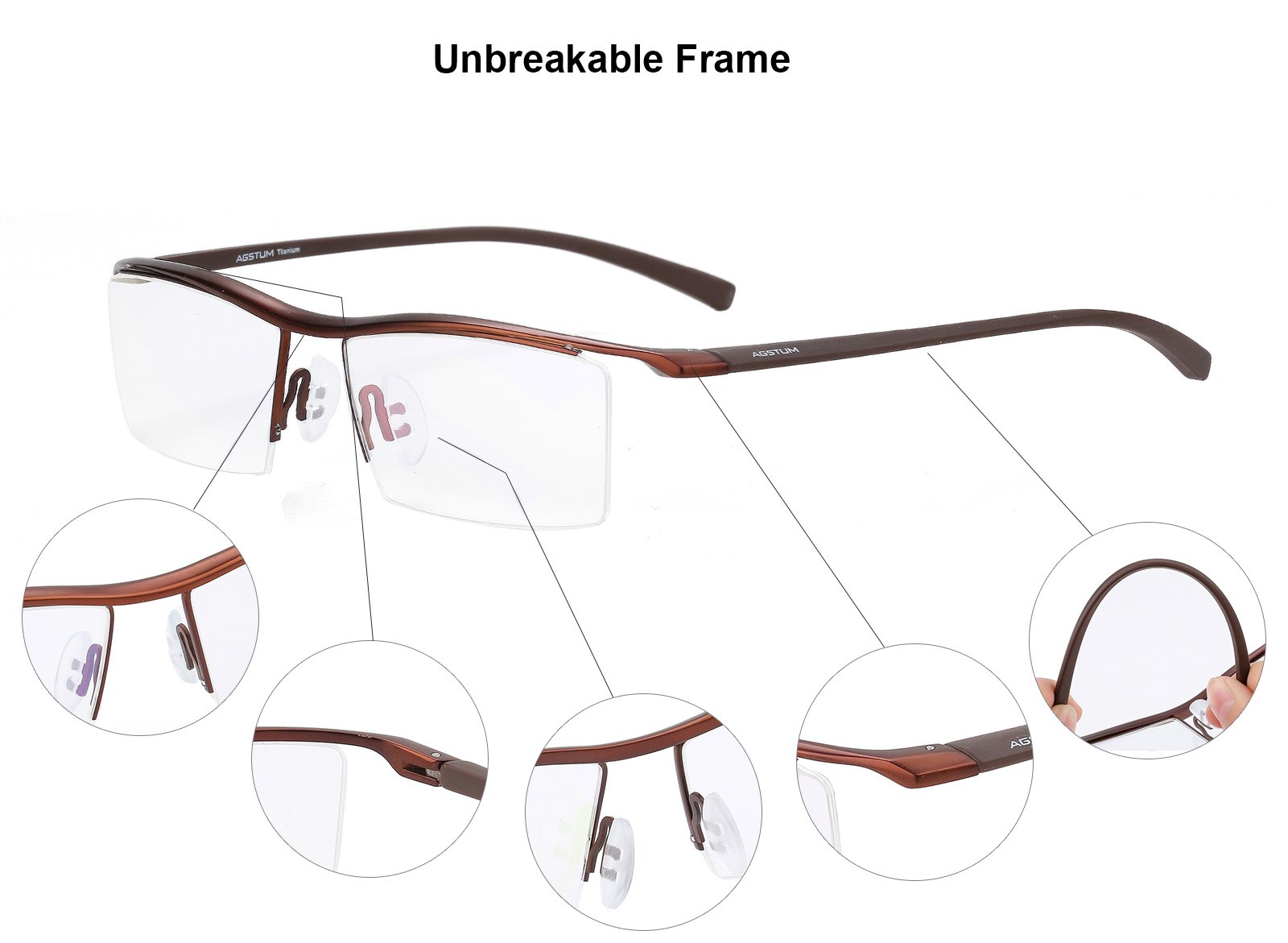 Agstum Pure Titanium Half Rimless Business Glasses Frame Eyeglasses Clear Lens