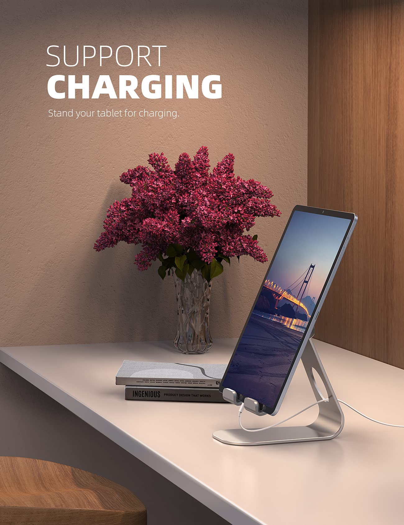 Lamicall Tablet Stand, Adjustable Tablet Holder - Desktop Stand Dock Holder Compatible with 4-13" Tablet Such as iPad Pro 11, 9.7, 10.5, 12.9 Air Mini 4 3 2, Kindle, Nexus, Tab, Silver