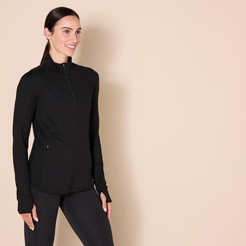 Amazon Essentials Women's Brushed Tech Stretch Full-Zip Jacket (Available in Plus Size), Black, 2X