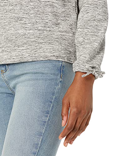 Amazon Brand - Daily Ritual Women's Terry Cotton and Modal Tie Sleeve V-Neck Sweatshirt, Heather Grey Spacedye, Small