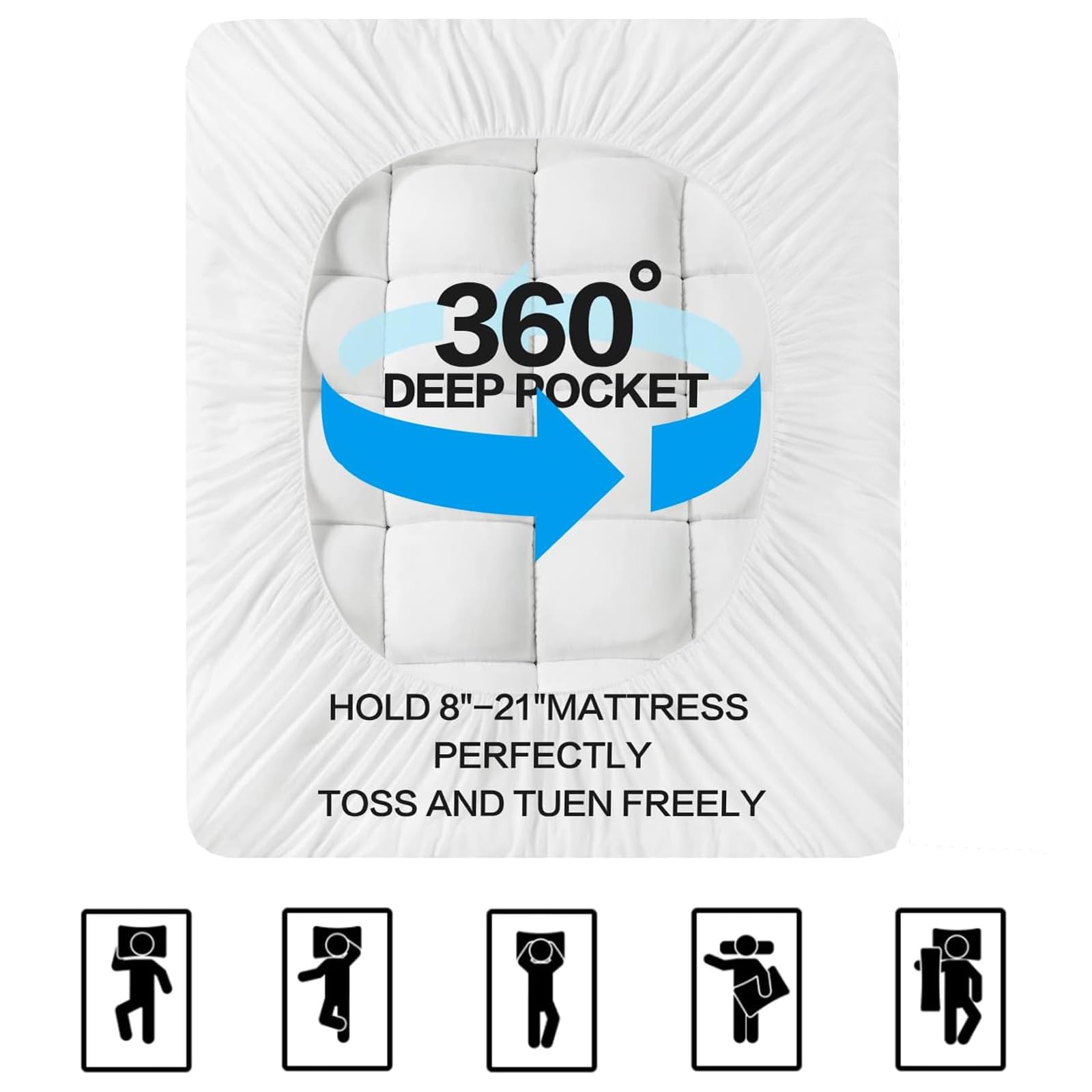 KELTARO Mattress Topper Full Size for Double Bed,Extra Thick Cooling Viscose Made from Bamboo Mattress Pad Cover Plush Soft Noiseless Down Alternative Fill,with 8-21" Deep Pocket