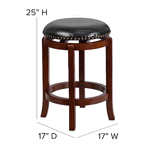 Flash Furniture Margaret 24'' High Backless Light Cherry Wood Counter Height Stool with Black LeatherSoft Swivel Seat