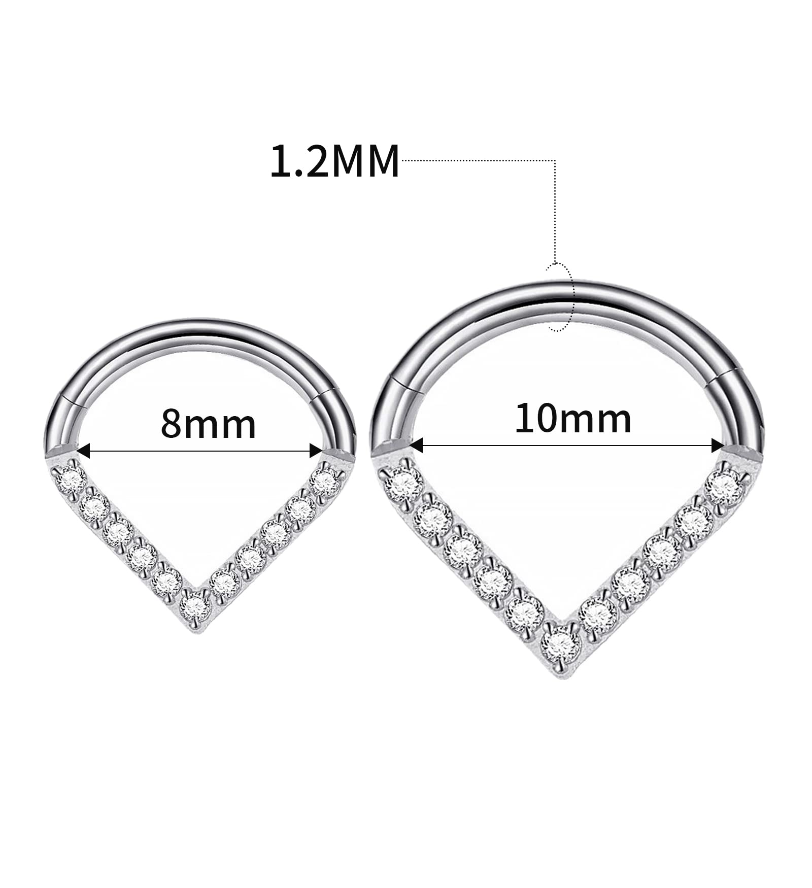 AJEVIE V Shape Nose Rings Hoops - 316L Surgical Steel Cartilage Earrings Piercing Jewelry 8mm-10mm Hinged Segment Rings Lip Rings Piercing Kit