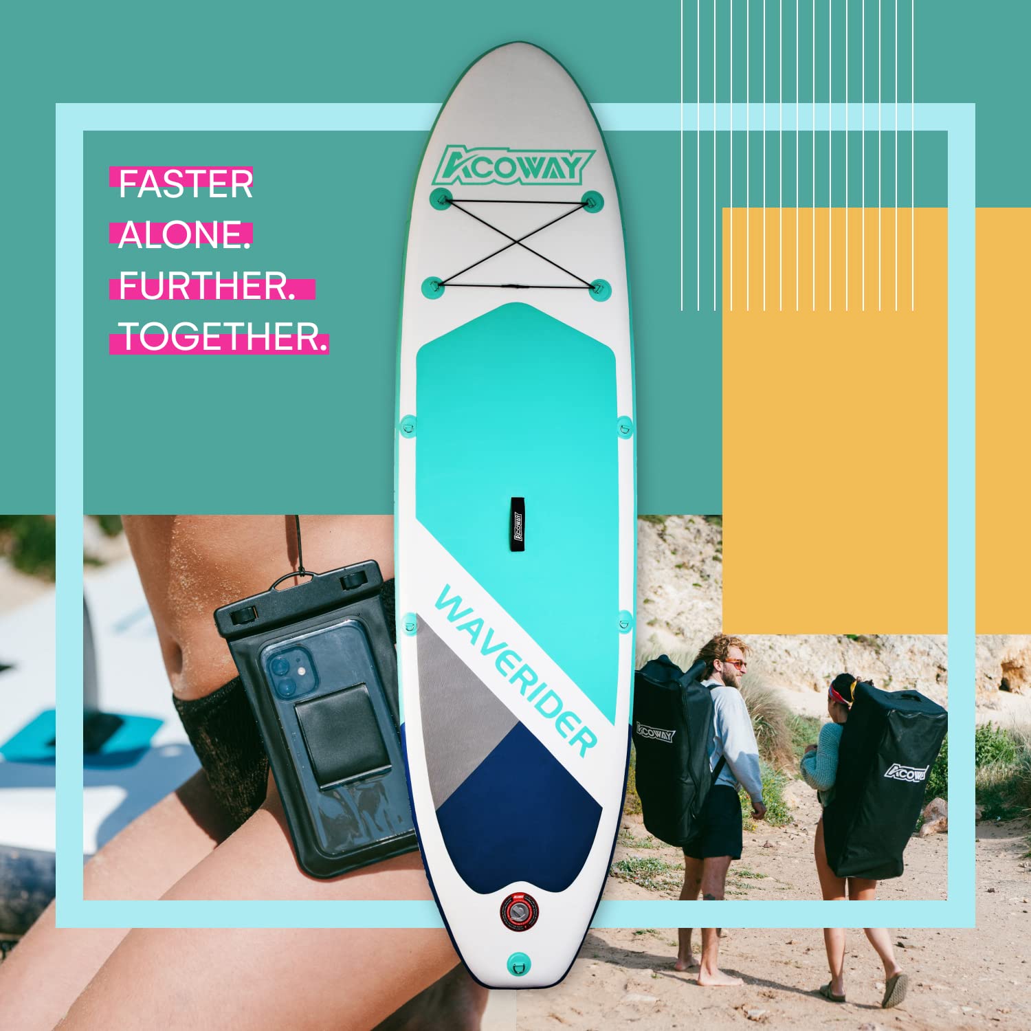 Acoway Inflatable Paddle Board for Adults - Stand Up Paddle Board - Non-Slip Surfing Equipment - Includes Accessories Backpack & Hand Pump - Ideal for Yoga, Fishing, Sunbathing, and Touring Green