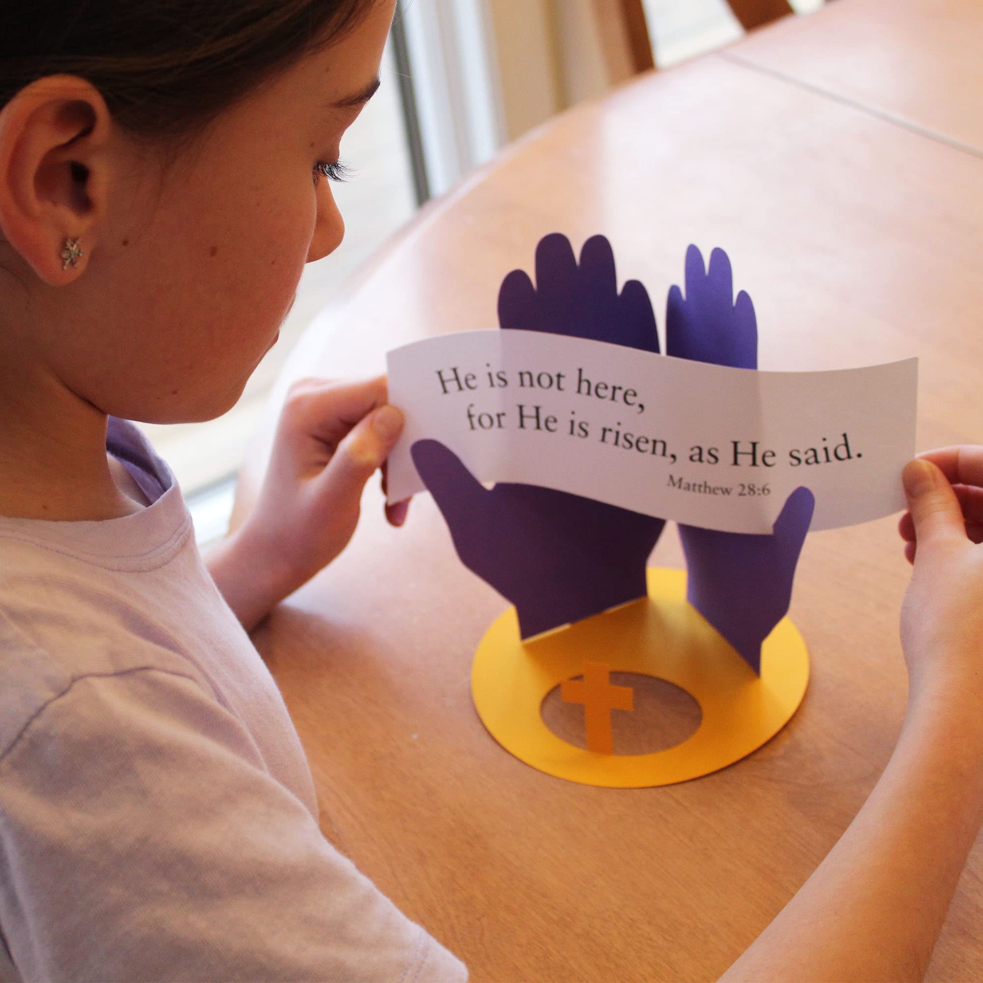 FreshCut Crafts Easter Devotional Matthew 28:6 "He is Risen Punch-Out Paper Bible Craft Kit 12 Pack: Creative Easter Verse & Color Creation Ideas for Children's School Projects, Home & Church Events