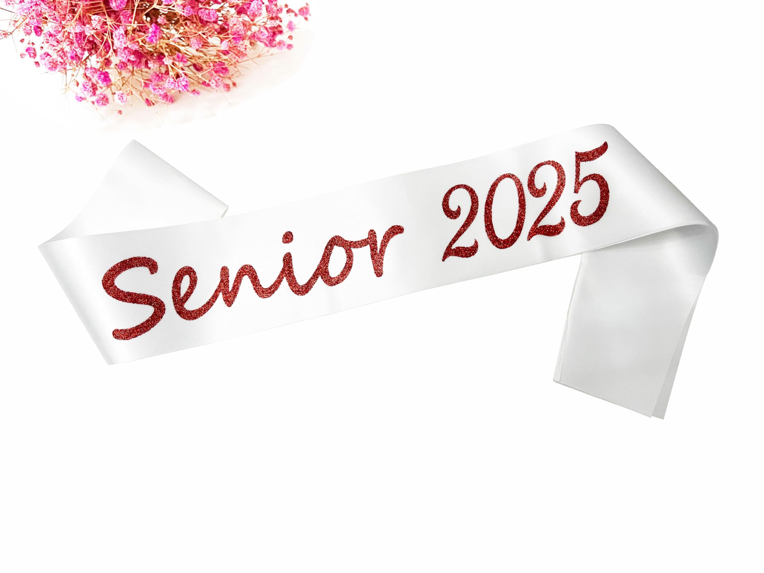 Ashaqshnglee Senior Sash 2025, 6 Pack White Senior 2025 Satin Sashes with Red Glitter Letters Graduation Sash Finally Graduated Senior Cheer Sash Party Supplies