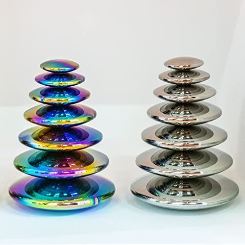 TickiT Sensory Reflective Silver Buttons - Set of 7 - Mirrored Discs for Babies and Toddlers Aged 0+ – Stainless-Steel, Sensory Stacking Pebbles - Stunning Nursery Decor