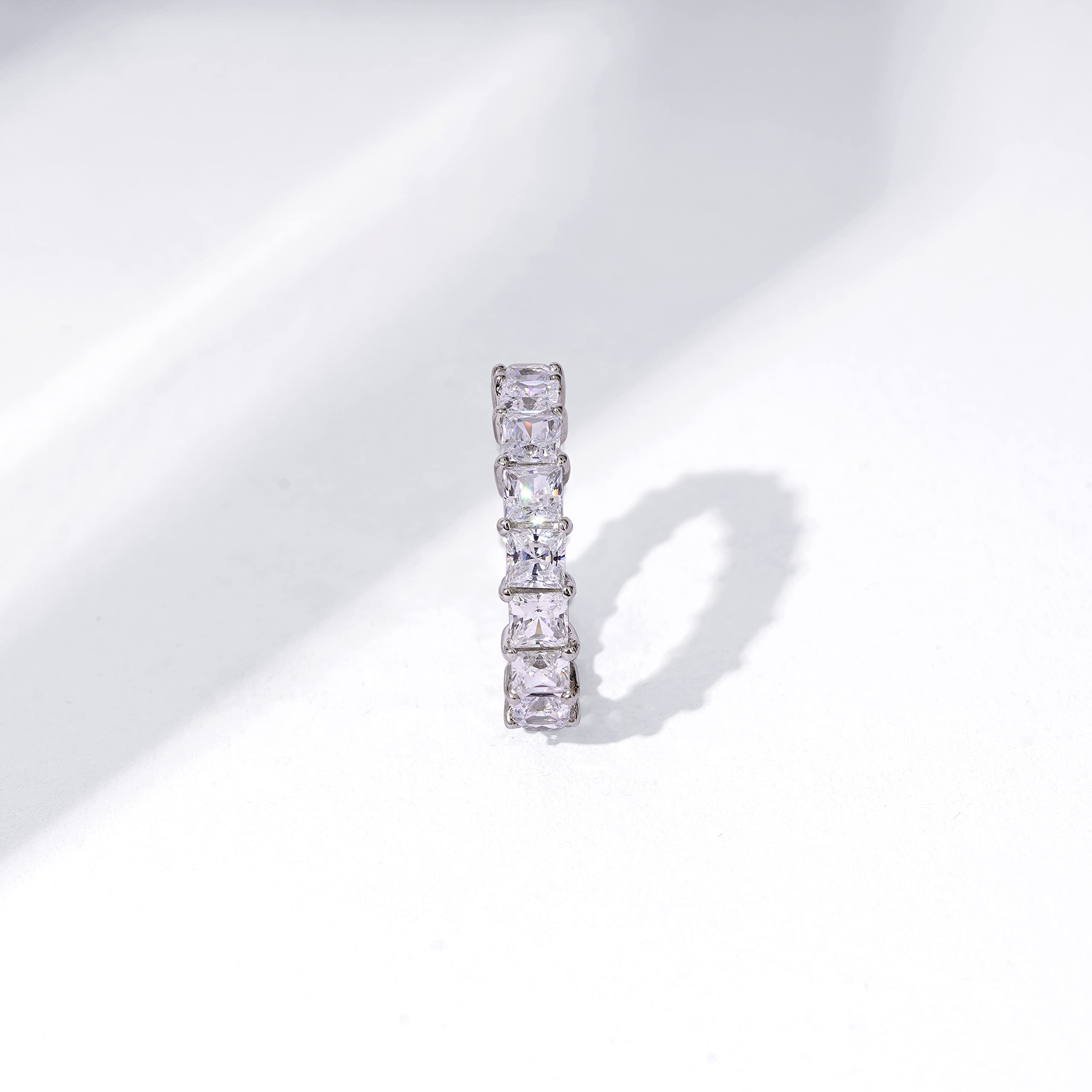 Amazon Collection Platinum-Plated Sterling Silver Princess Cut All-Around Band Ring made with Infinite Elements Cubic Zirconia (7.5 cttw), Size 7