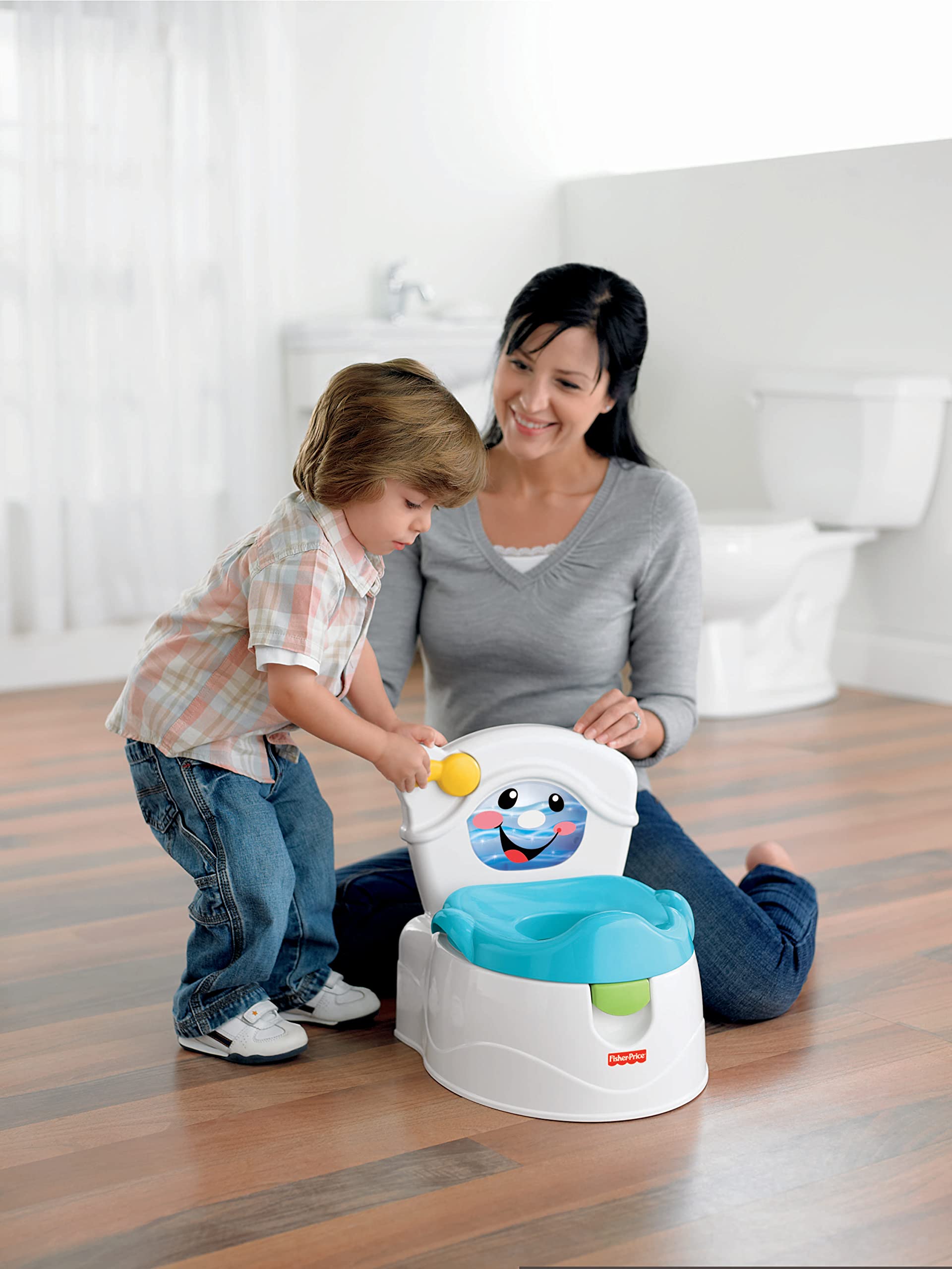Fisher-Price Toddler Toilet Learn-to-Flush Potty Training Seat with Lights Sounds Phrases and Removable Potty Ring