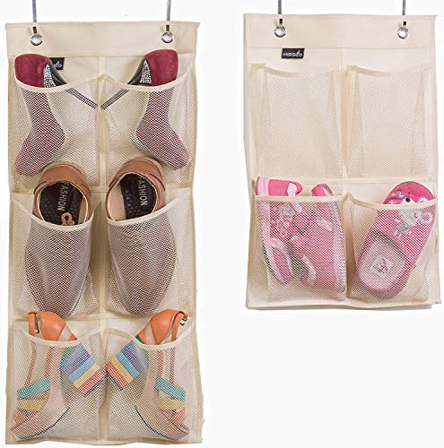 MISSLO Hanging Organizer Over The Narrow Closet Door For Shoes, Hats, Gloves, Snacks, Pack 2, Beige