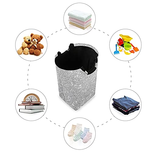 Laundry Hamper Silver Glitter Sparkle Bling Large Storage Bins Waterproof Foldable Canvas Laundry Hamper Bucket with Handles for Storage Bin,Kids Room,Home Organizer,Nursery Storage,Baby Hamper