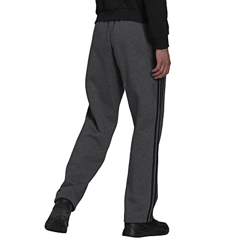 adidas Men's Size Essentials Fleece Open Hem 3-Stripes Pants, Dark Grey Heather/Black, Large Tall