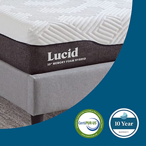 Lucid 10 Inch Hybrid Mattress β Bamboo Charcoal and Aloe Vera Infused- Memory Foam Mattress- Moisture Wicking β Odor Reducing