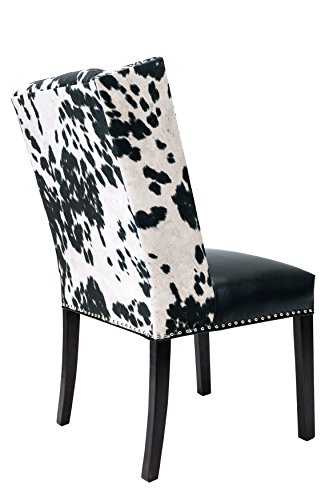Sole Designs Rexford Collection Faux Leather and Fabric Upholstered Wingback Dining Chair with Holstein Pattern and Nailhead Trim, Set of 2, Black