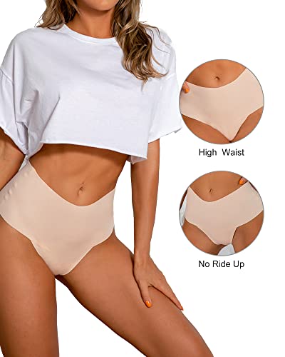 DEANGELMON Women Seamless Thongs No Show Thong Underwear Workout Panties High Waist Tanga Multiple Pack (4P1,M)
