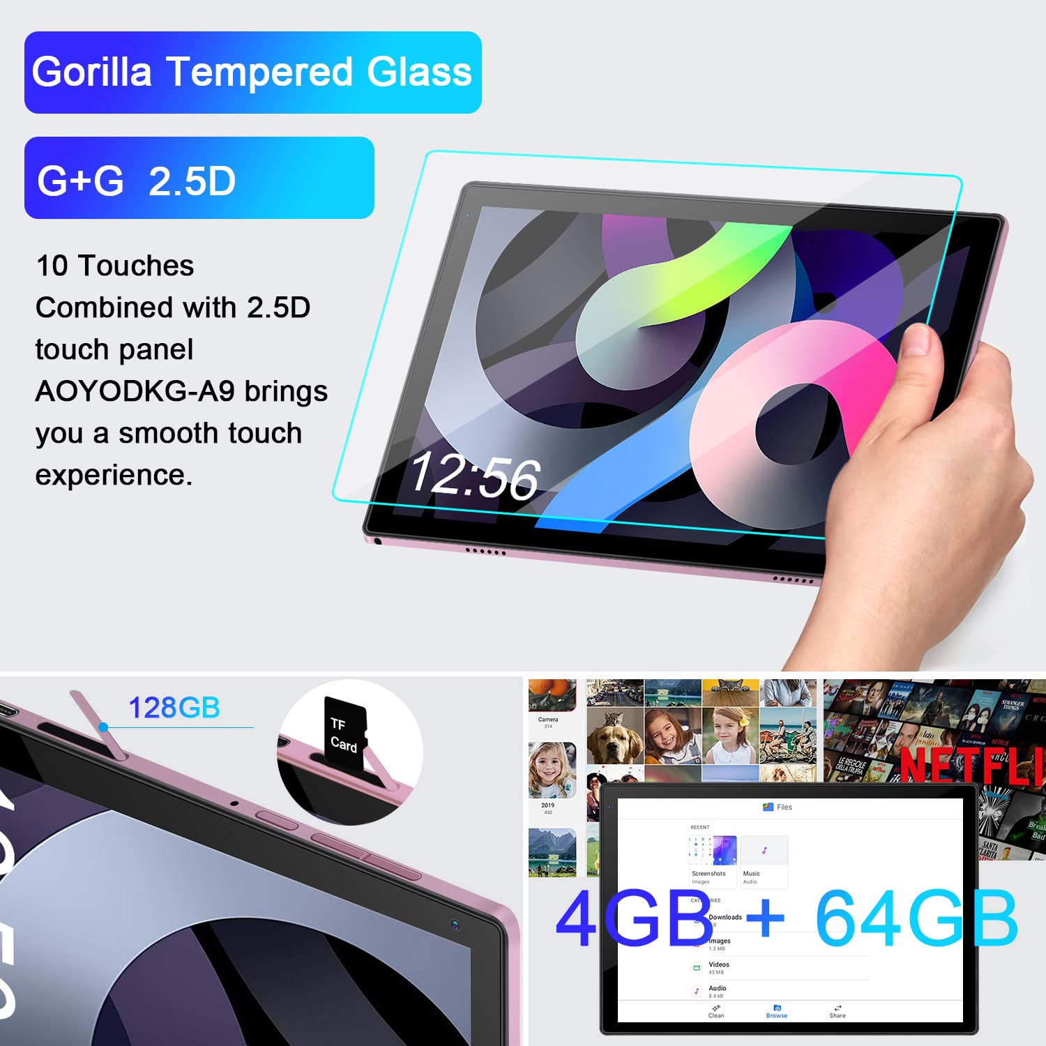 AOYODKG Tablet 10.4 inch Android 11 Large Tablet pc,Octa Core with 64GB Storage 256GB Expandable, 6500mAh,1920 * 1200 HD Tablets,10-Point Touch 2.5D,13MP Camera, Bluetooth, 5g WiFi Tablet(Pink)