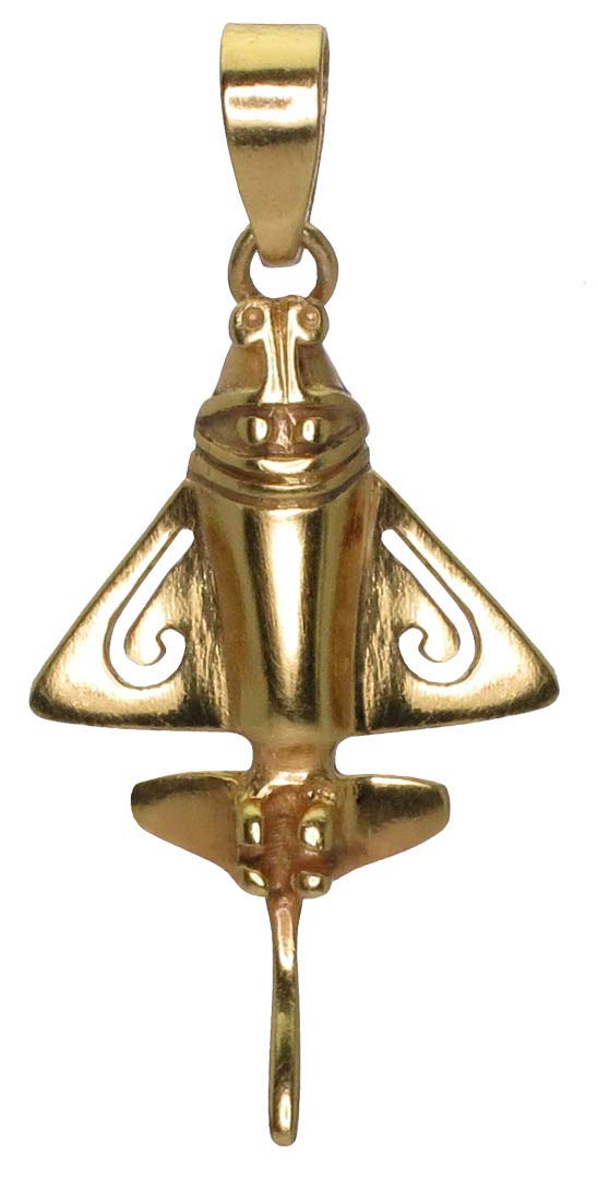 Across The Puddle, Ancient Golden Jet-3 24k Gold Plated .950 Silver 1.1in Pendant with 20in Silver Sterling Chain | Pre-Columbian Quimbaya Flyer | Ancient Astronauts | Original Golden Jets Collection