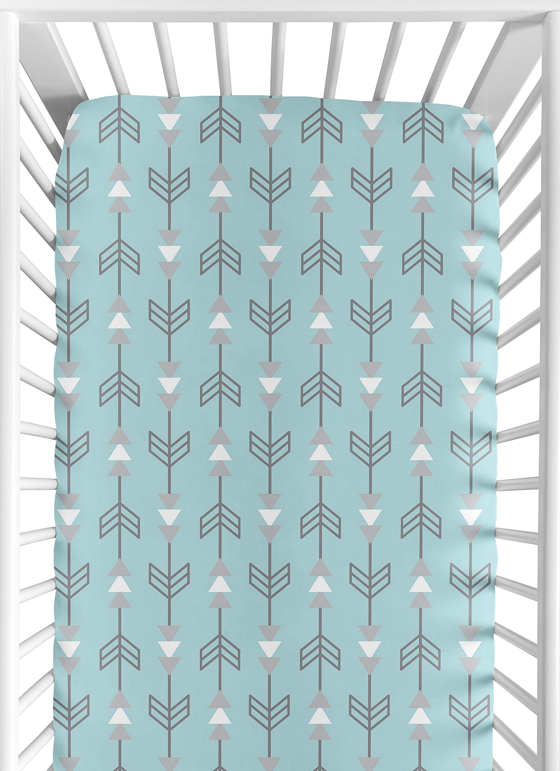 Fitted Crib Sheet for Turquoise Blue and Gray Earth and Sky Baby/Toddler Bedding - Arrows Print