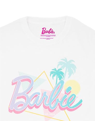Barbie Women's Palm Tree T-Shirt | Iconic Brand | Fashionable White Top | Comfortable Retro Fit Movie Merchandise Gift - Large