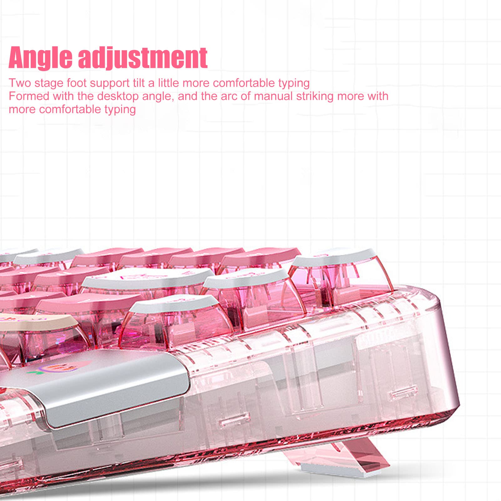 ASHATA Pink Mechanical Keyboard, Bluetooth Cute Keyboard, 2.4G Wireless Type C Wired Gaming Keyboard with RGB Backlight for iOS for Windows