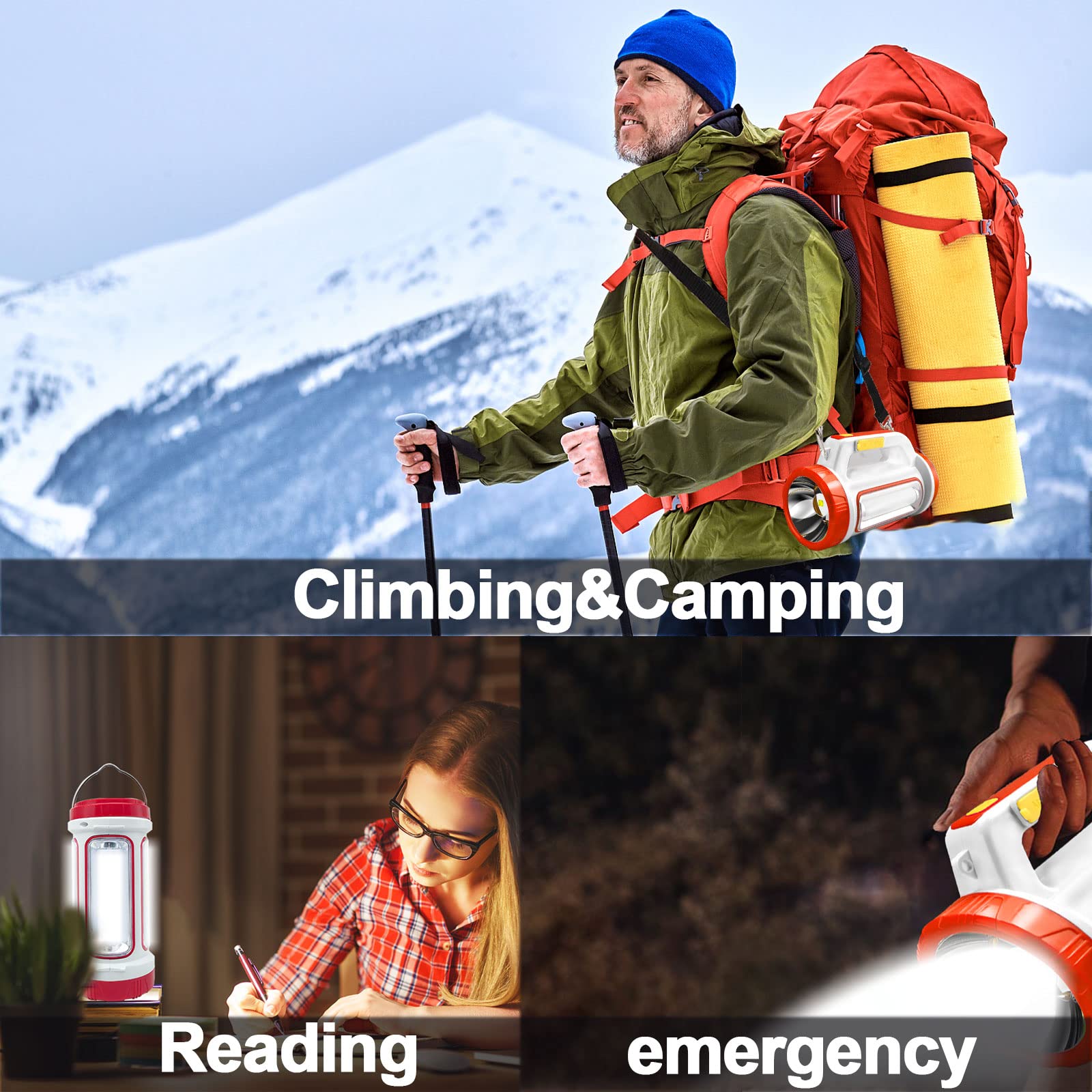 Solar Camping Lights Rechargeable Lantern,4000mah Battery for Power Outage Supplies Emergency Lights for Home Power Failure,1000LM Camping Lantern Solar Lamps Long Battery Life IPX4 Waterpoof