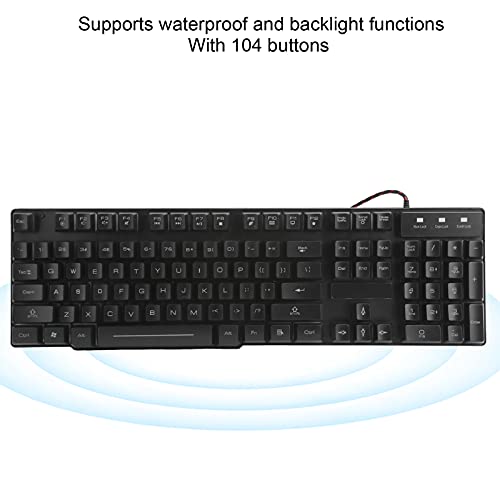 ASHATA Wired Gaming Keyboard, 104 Keys Ultra Slim All Metal Panel USB Gaming Keyboard with Bright Backlight, Plug and Play, Wired Keyboard for Computer Laptop PC