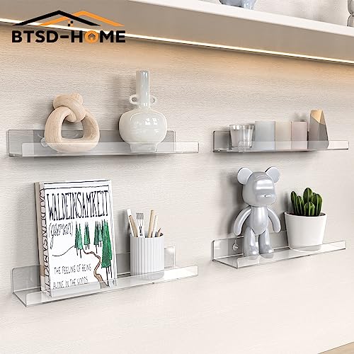 BTSD-home 6 Pack 15'' Clear Acrylic Shelves for Wall, Acrylic Wall Shelves Invisible Mounted Display Ledge Kids Bookshelf for Bathroom, Living Room, Bedroom, Kitchen, Study
