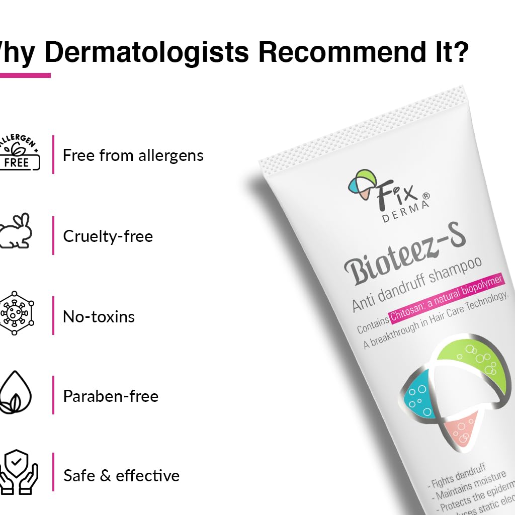 FIXDERMA 2% Salicylic Acid Bioteez-S Shampoo with 1% Zinc Pyrithione & Tea Tree Oil | Anti Dandruff Shampoo | Sulphate & Paraben free Shampoo - 2.65 Fl Oz