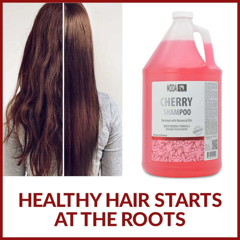 MODA - Moisturizing Shampoo for All Hair Types, Cherry, 128 Oz, Professional - Deeply Cleanses and Conditions, Strengthens, Restores and Shine your Hair