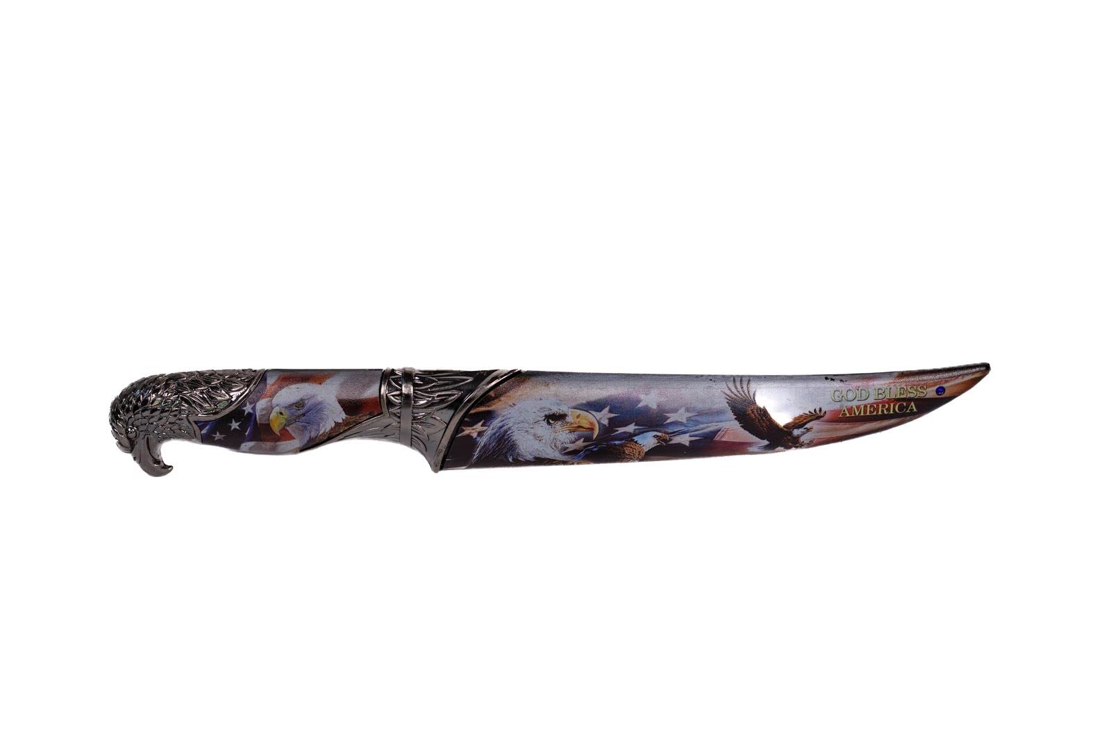 American Eagle Dagger Pocket Knife, 8 inch Stainless Steel Blade Pocket Knife with God Bless America lettering printed on dagger case| Dagger Handle in Shape of American Eagle| with Pocketclip for Camping, Fishing, Hiking, Gifts for Father, Husband