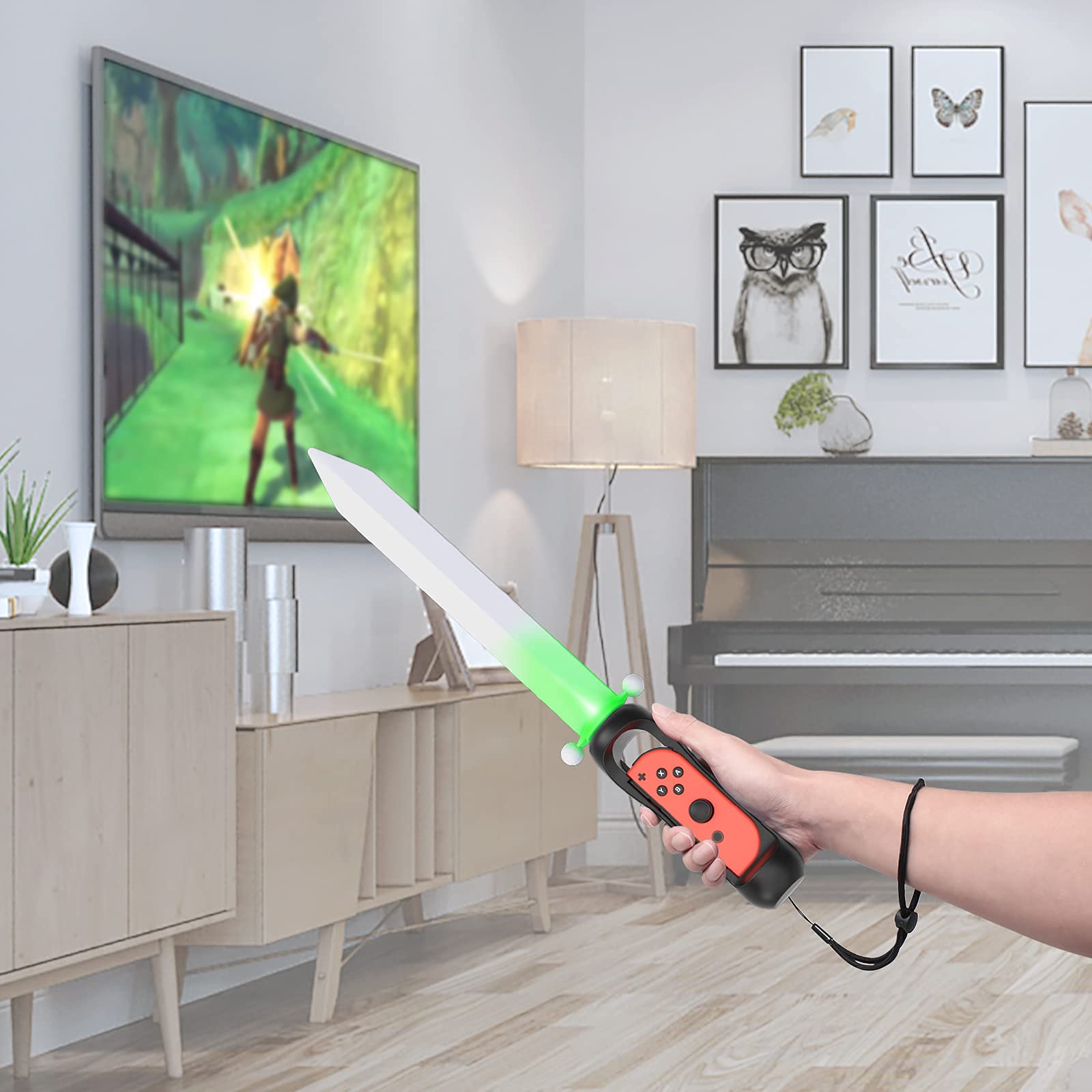 FYOUNG LED Game Sword for Switch/Switch OLED Joy Cons, Hand Grip Sword for The Legend of Zelda: Skyward Sword HD 2021/ Swith Sport Game 2022 Accessories, ONLY for Right Joy Con (Black)