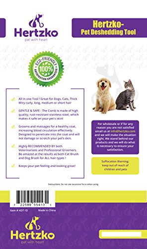 Hertzko Pet Deshedding Tool Gently Removes Shed Hair - for Small, Medium, Large, Dogs and Cats, with Short to Long Hair
