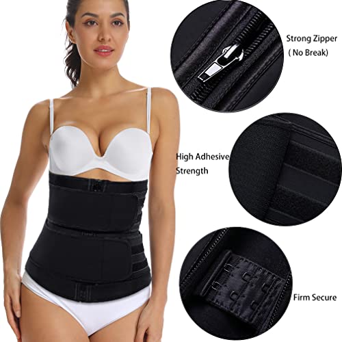 HOPLYNN Sweat Waist Trainer for Women Two Belts, Neoprene Workout Corset Waist Trainer Cincher Trimmer Shaper Zipper Black Large