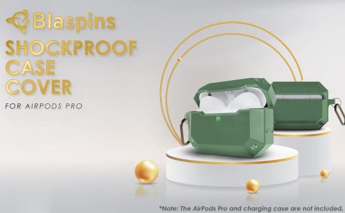 Blaspins AirPods Pro Case, Military Design TPU Hard Shell, Full-Body Rugged Protective Cover Case Skin Shockproof, Secure Lock Clip with Keychain for AirPod Pro 2019 [Front LED Visible] TPU - Green