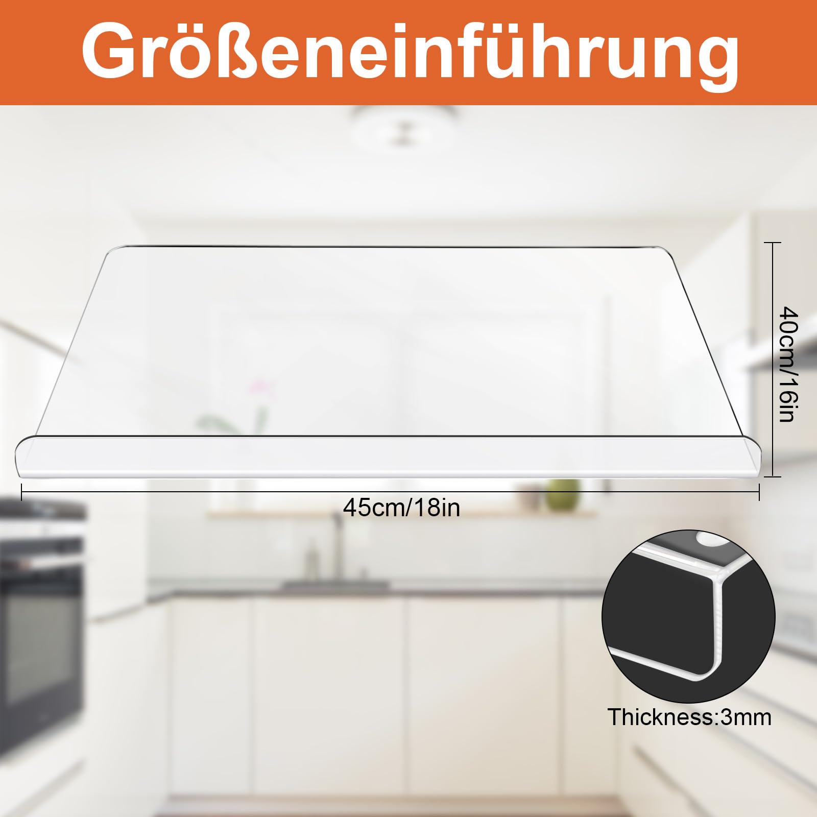 Acrylic Cutting Board With Counter Lip, 18x14 Inch Clear Cutting Board For Countertop, Acrylic Chopping Board, Suitable For Counter Countertop Protector Home Restaurant