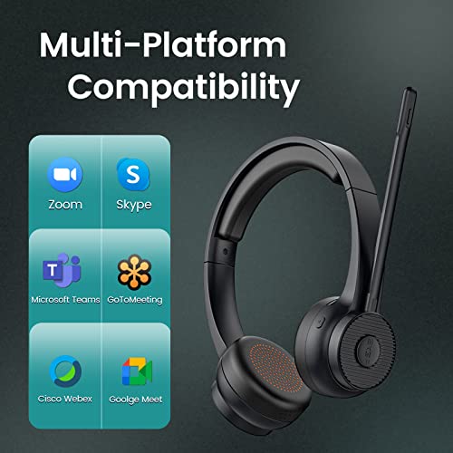 Bluetooth Headset V5.2, Wireless Headset for PC with AI Environmental Noise Cancelling Microphone (ENC), 2.4G USB Adapter, 55Hours Playtime, Stereo, Calls/Music Mode, On Ear Computer Headphones