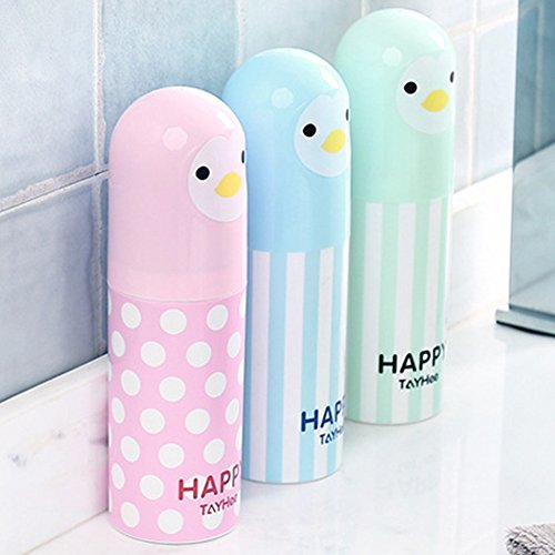 Narutosak Portable Cute Cartoon Penguin Toothbrush Toothpaste Holder Travel Storage Case - Blue