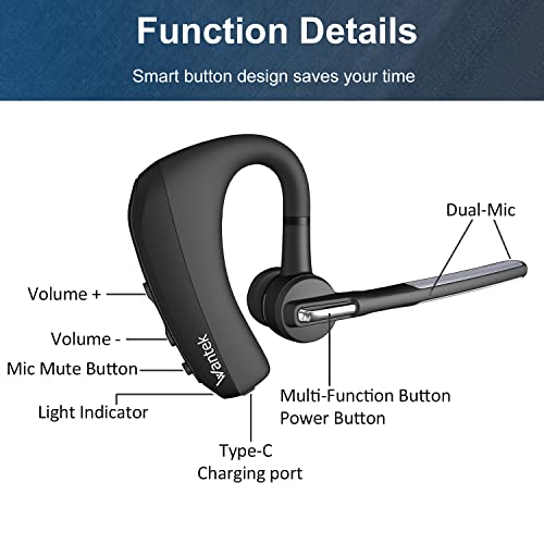 Bluetooth Headset with CVC8.0 Dual Mic Noise Cancelling, Bluetooth Earpiece V5.0 Hands-Free Wireless Headset for iPhone Android Cell Phone Trucker Business Office, Super Light, Clear Chat