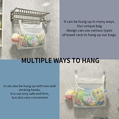 Ligereza Baby Mesh Bath Toy Organizer, Multiple Ways to Hang, Ultra Large Capacity & Large Opening, Bathroom Toy Holder, Bath Toy Storage Bag with 2 Side Pockets (Large White)