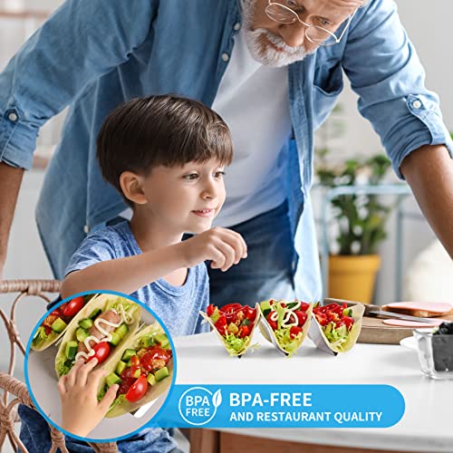 GEIKR Stainless Steel Taco Holders Set of 4, ๐ฎ๐ฌ๐ฎ๐ฏ ๐๐๐ฌ Oven & Dishwasher & Grill Safe Taco Trays, Each Metal Taco Stands for 3 Tacos, Taco Rack with Handles, Stylish Taco Shell Holders