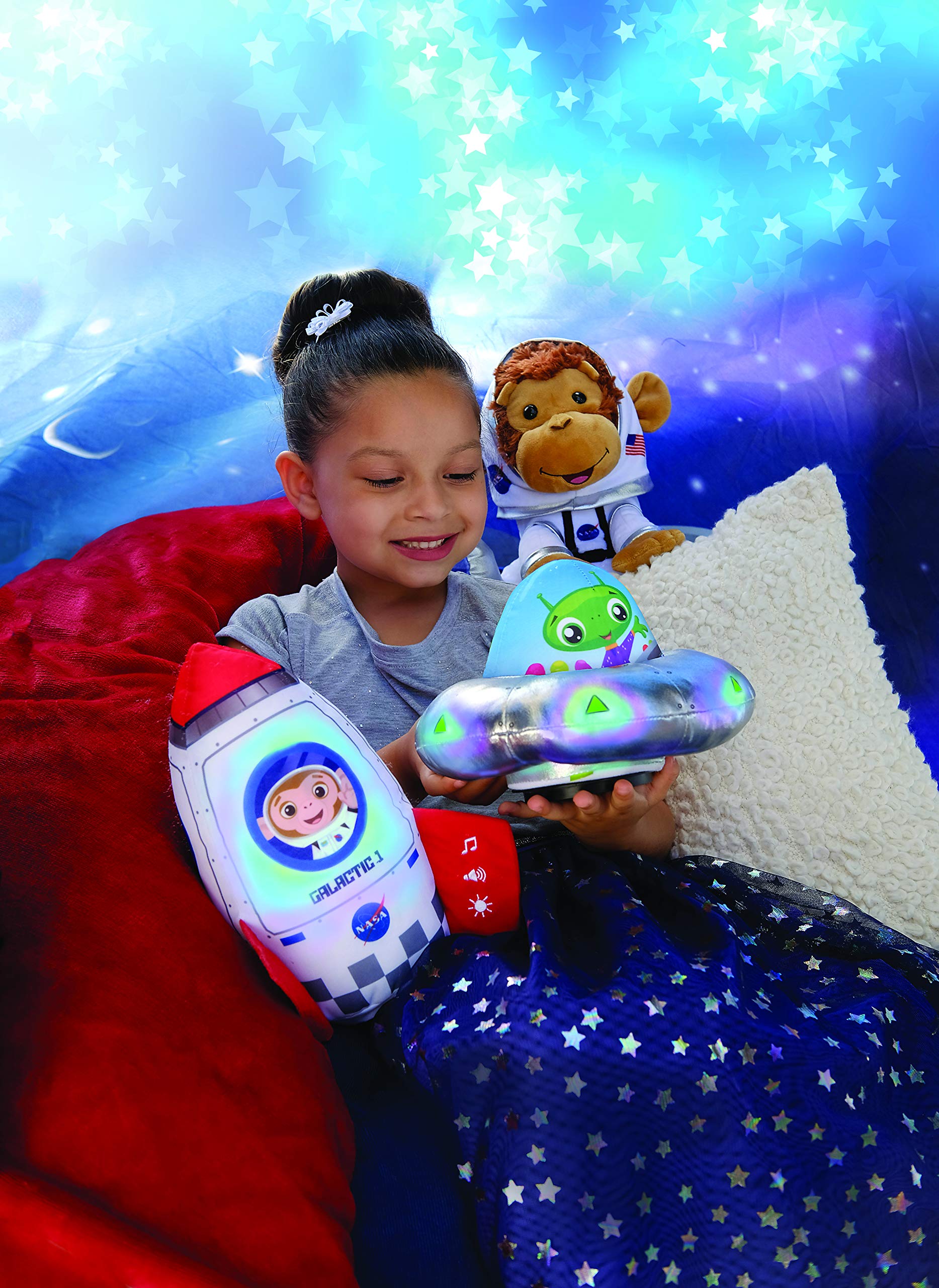 Cuddle Barn - Astro The Monkey | Animated Stuffed Animal Plush Toy | Blast Off Adventures, Twirls and Makes Cute Sounds, 9 inches