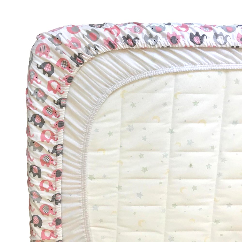 Vera Elephant 100% Cotton Crib Fitted Sheet (Petal Grey)