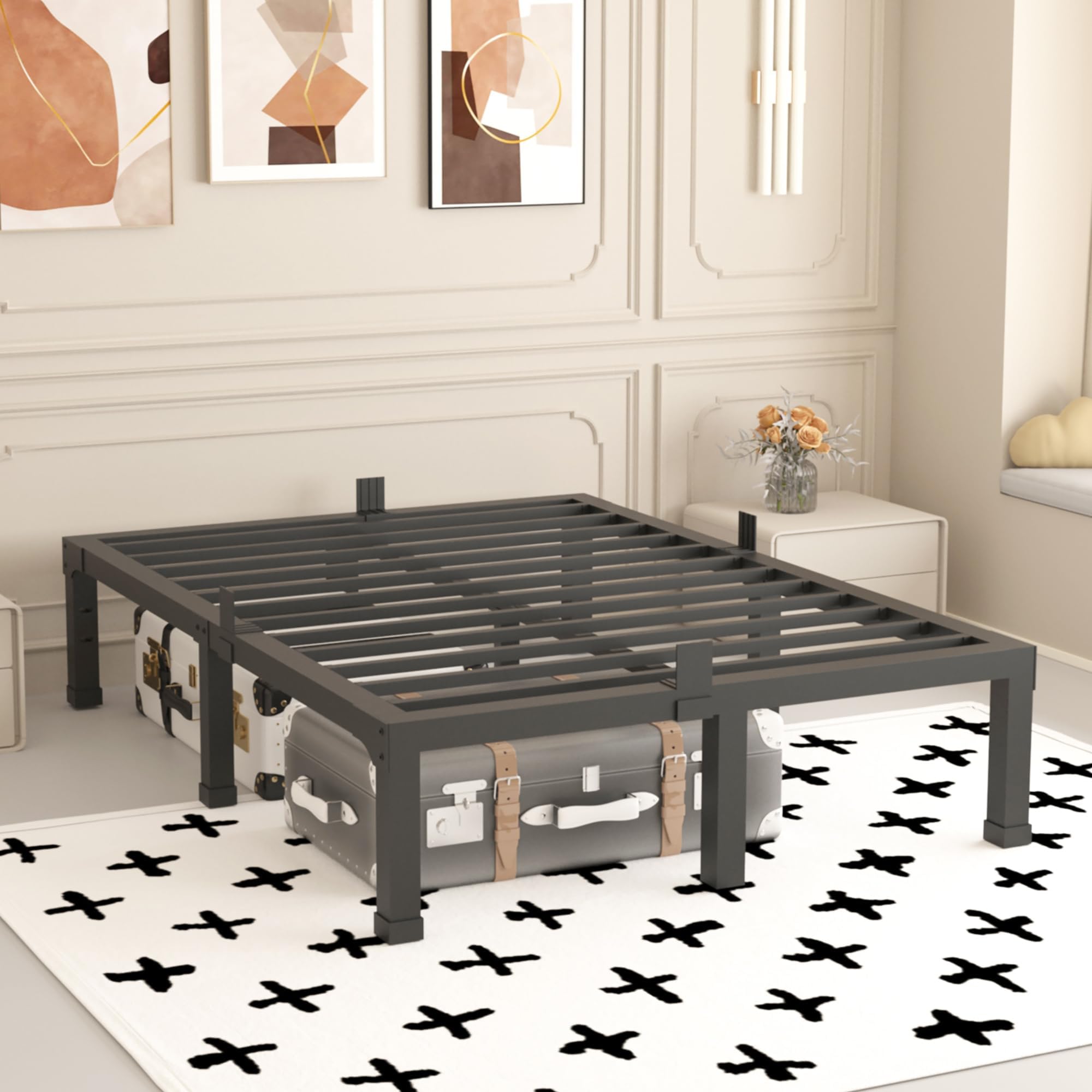 Yitong Angel 14 Inch Full Size Bed Frame, Heavy Duty Support 3500 lbs Metal Platform, No Box Spring Needed/Noise Free/Non-Slip/Steel Slat Support/Easy Assembly