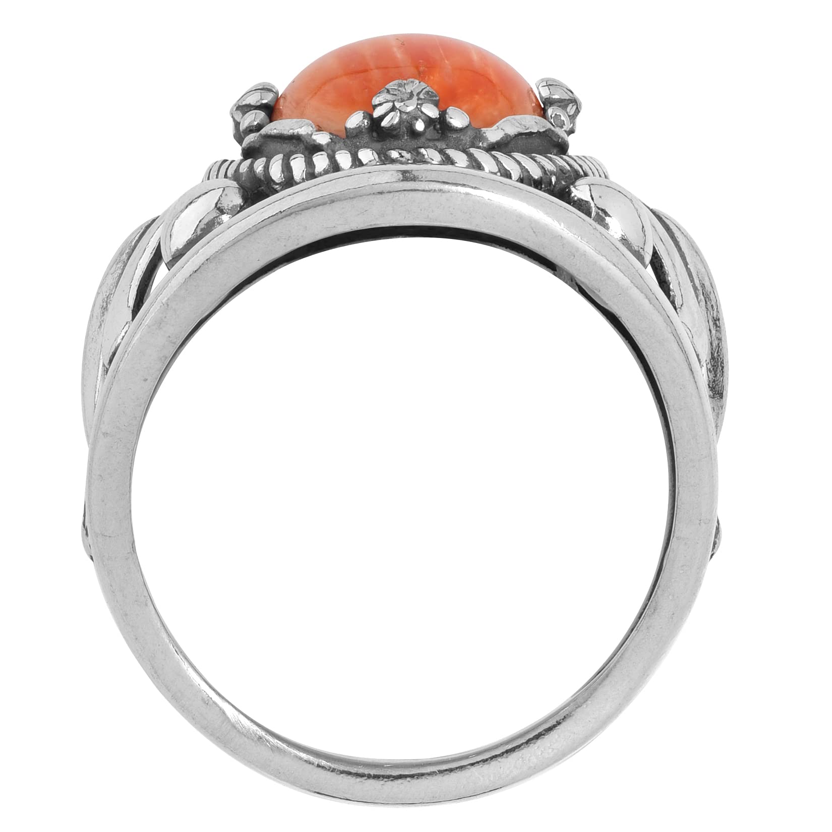 American West Sterling Silver Women's Ring Orange Spiny Gemstone Tufa-Inspired Design Size 7