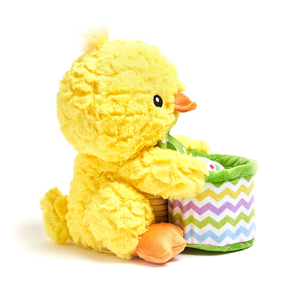 Cuddle Barn - Basket of Eggs - Chick | Easter Basket Stuffer Animated Animal Plush Toy Chick Holds Basket of Plush Eggs and Twirls Around to Bunny Hop, 10 inches