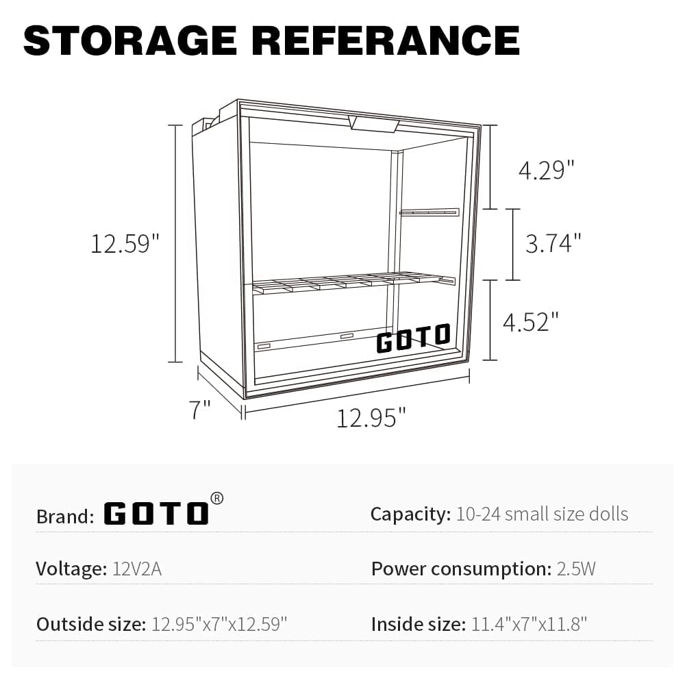 GOTO LED Lighting Display Box, Display Storage Case, Show Case for Bearbrick 400%, Action Figures, Lego, Collectibles, Pop Mart (19L LED Included Adapter and 2 Partition)